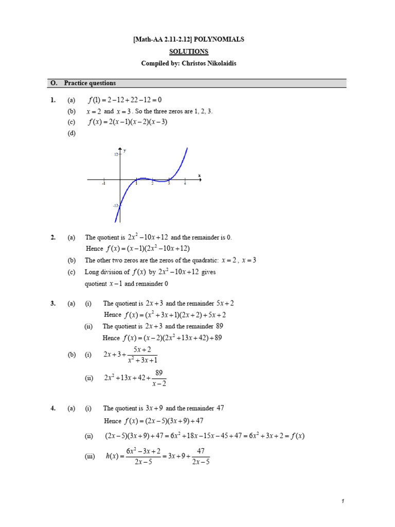 [Math-AA 2.11-2.12] POLYNOMIALS_solutions | PDF | Zero Of A Function | Mathematics