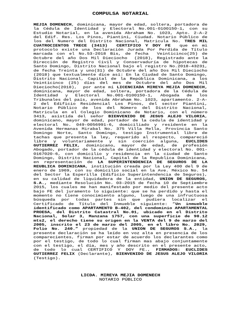 Modelo de Compulsa Notarial | PDF | República Dominicana | Derecho Civil (Common Law)