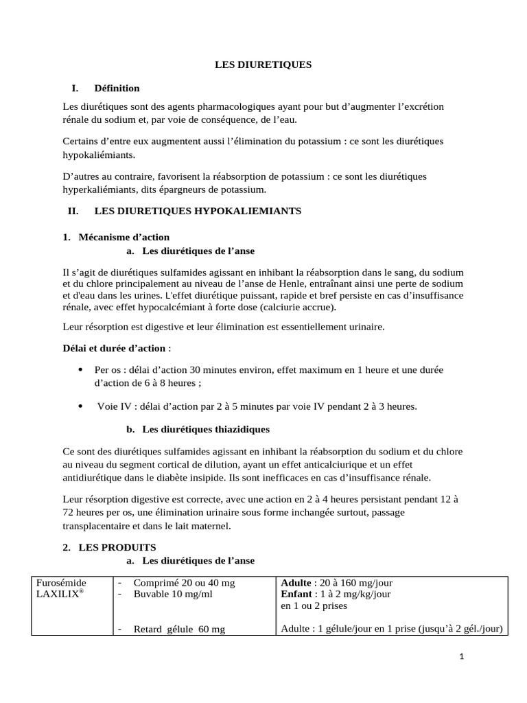 Diurétiques : Types et Indications | PDF | Hypertension artérielle ...