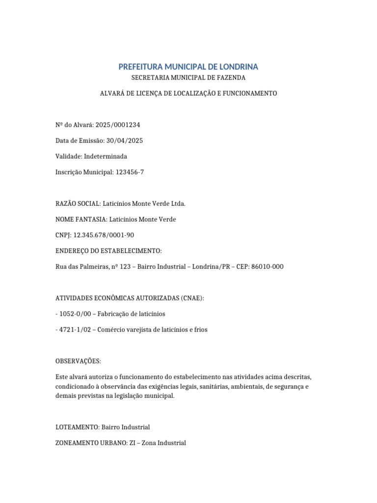Alvara Funcionamento Londrina Modelo | PDF