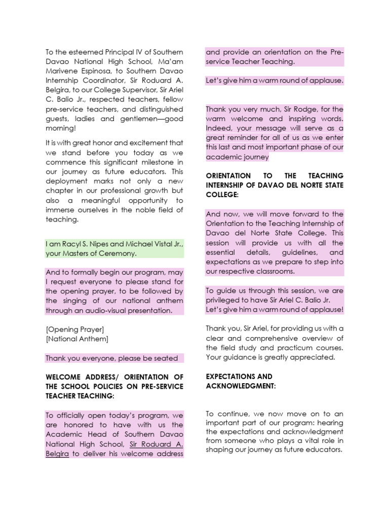 Revised - RACYL - MICHAEL - Teaching Internship Script | PDF | Teachers