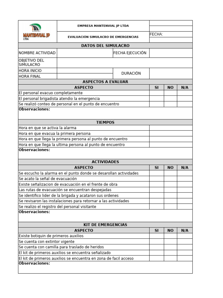 FORMATO EVALUACION SIMULACRO | PDF