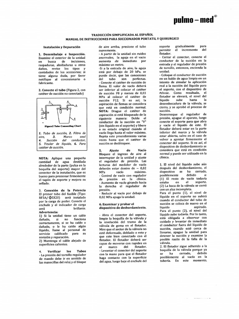 MANUAL DE USUARIO PULMO MED SUCCIONADOR | PDF