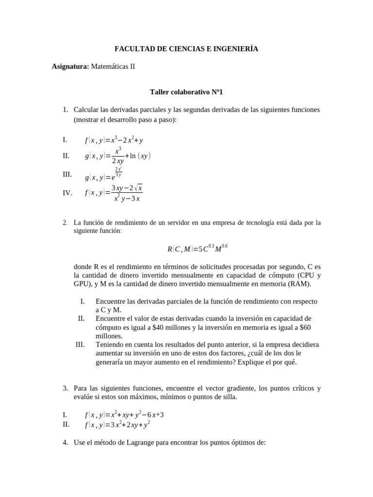Derivadas y Optimización en Matemáticas II | PDF | Ingeniería ...