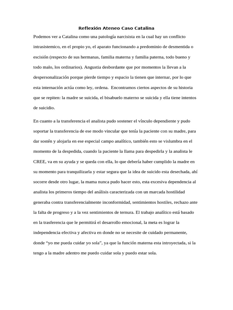 Reflexión Ateneo Caso Catalina | PDF