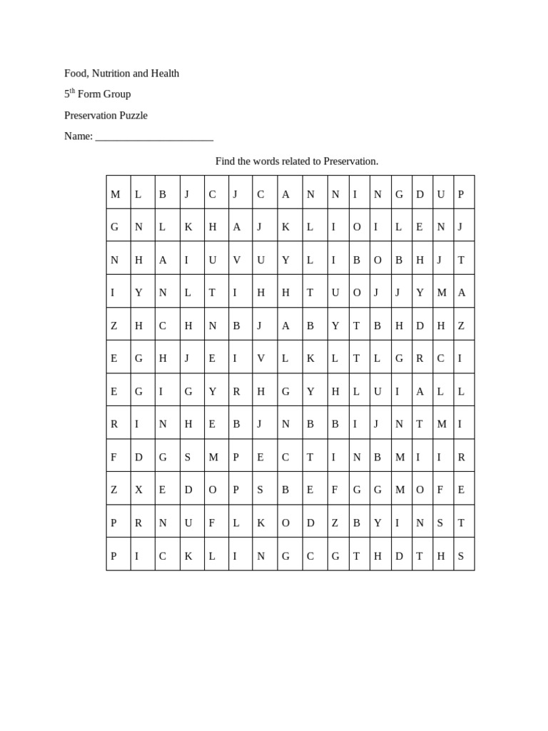 Food Preservation Word Search Puzzle | PDF