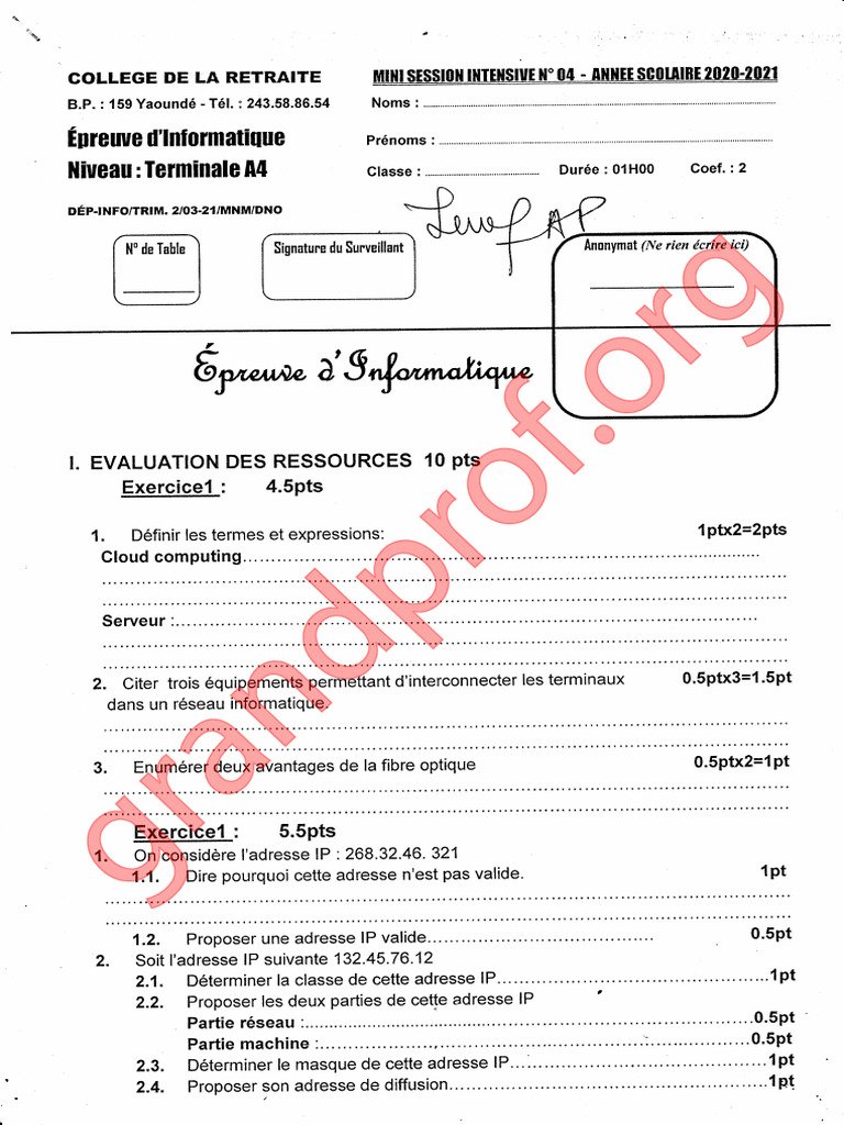 Informatique TleA Eval4 College Retraite Mars 2021 | PDF