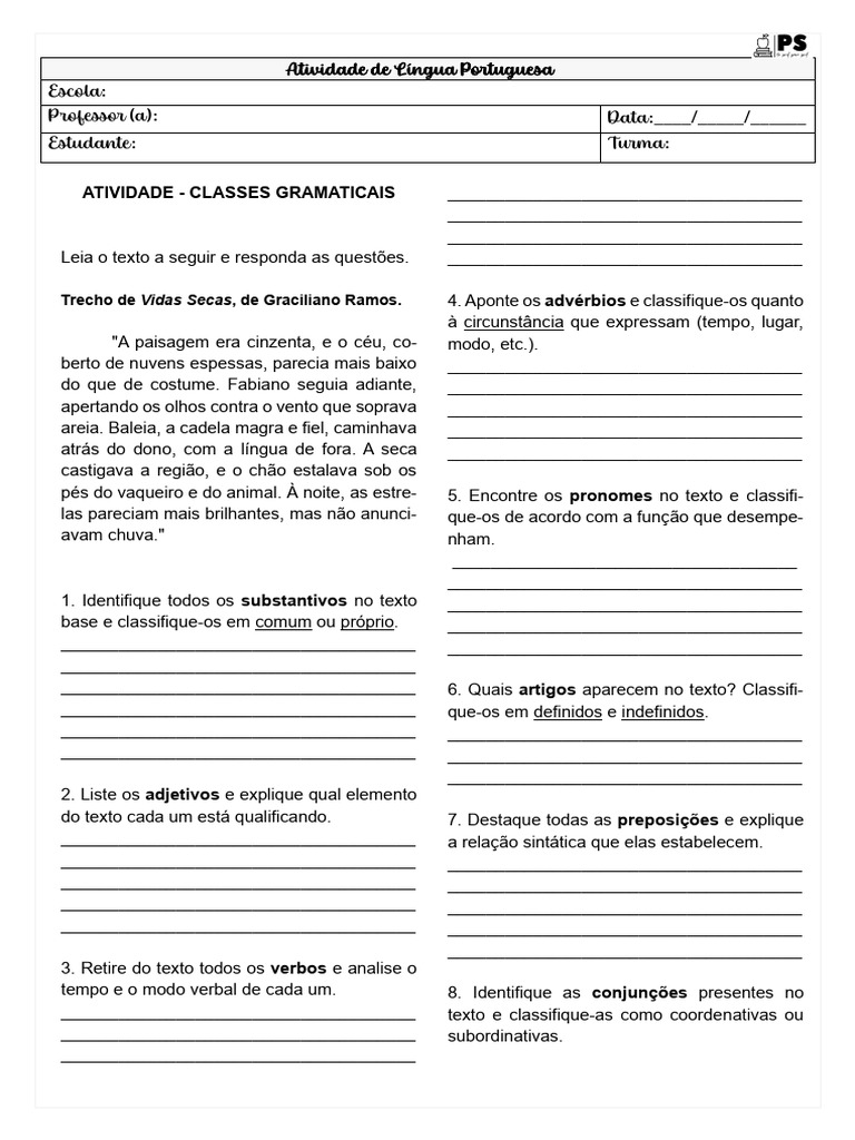 Classes Gramaticais Exercício | PDF | Classe gramatical | Pronome