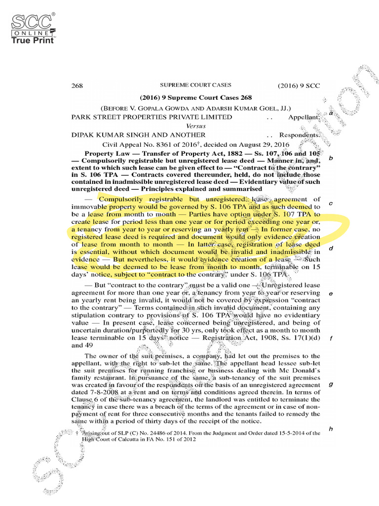 Park street properties V. Deepak Kumar Singh | PDF | Law Of The United ...
