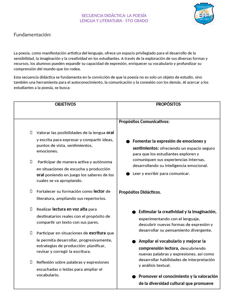 Secuencia Didáctica: Poesía 5to Grado | PDF | Poesía | Ritmo