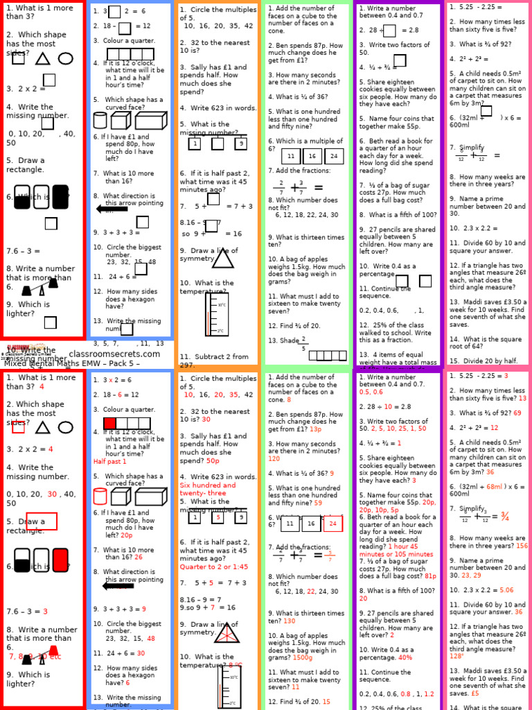Mixed Mental Maths Pack5 | PDF | Rectangle | Elementary Geometry
