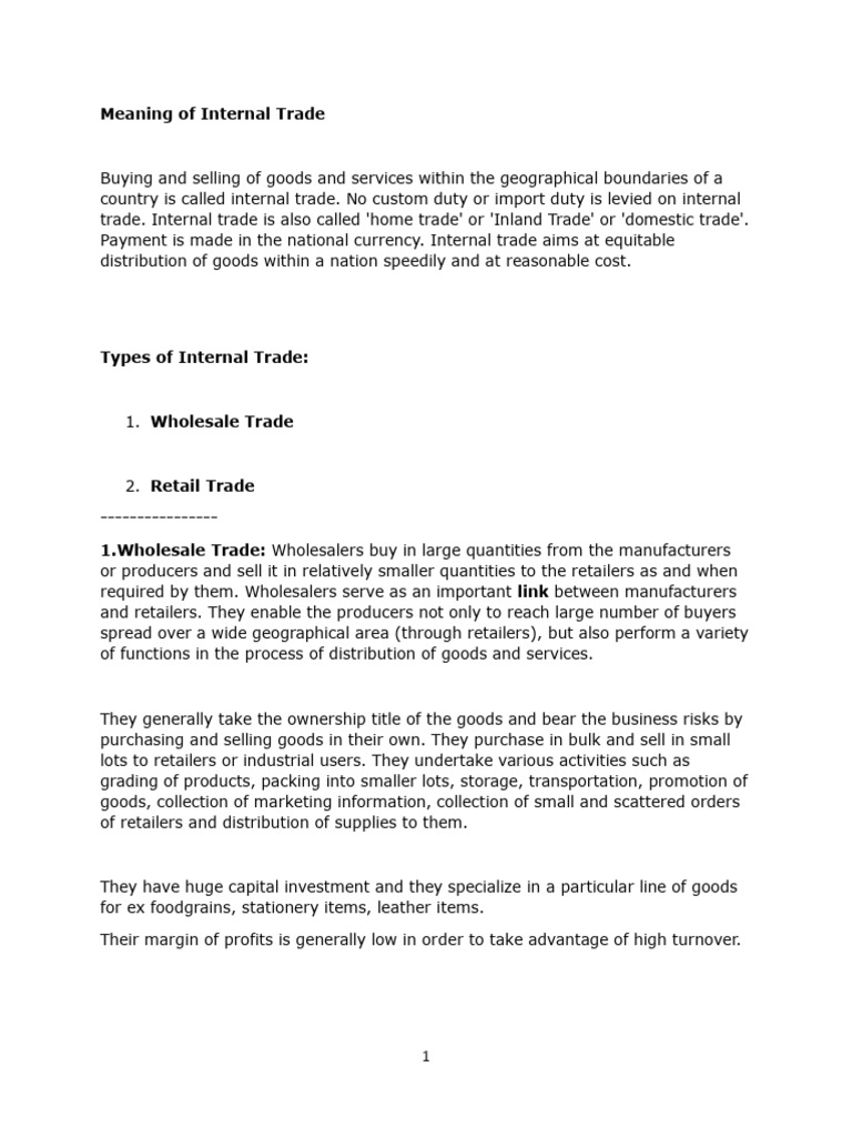 Class XI Chap 9 Internal Trade Notes | PDF | Value Added Tax | Retail