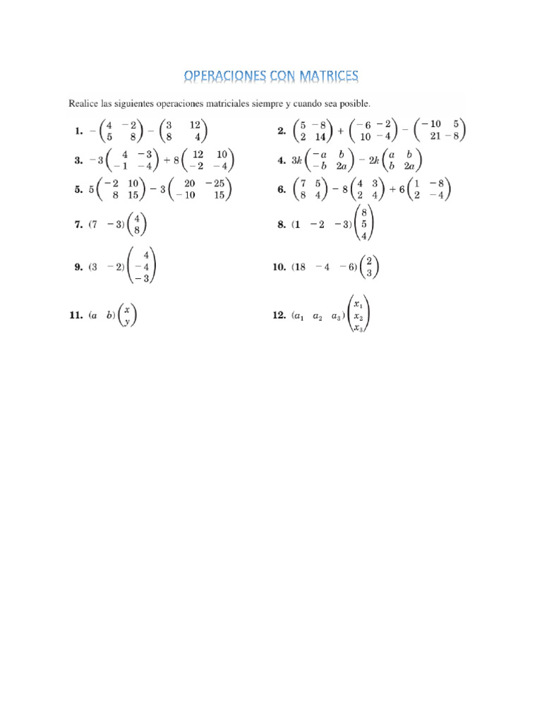 OPERACIONES CON MATRICES | PDF