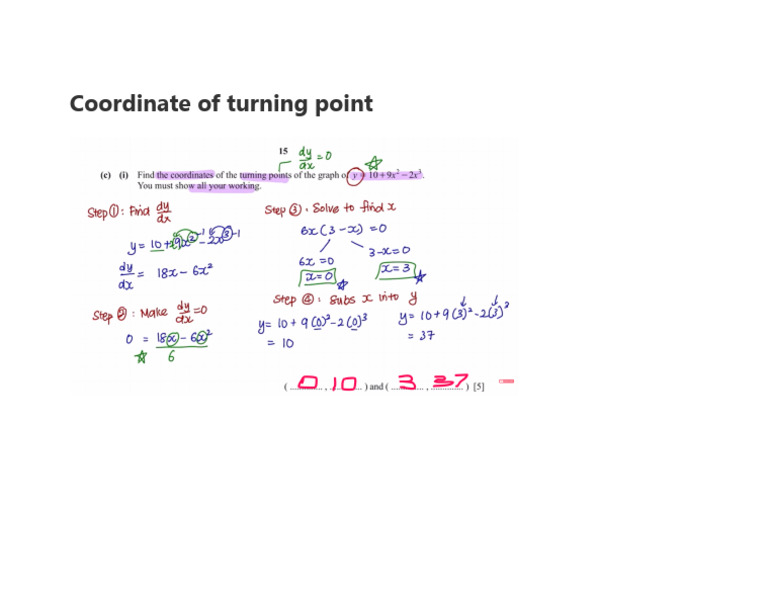 Coordinate of Turning Point CIE Maths Workings | PDF