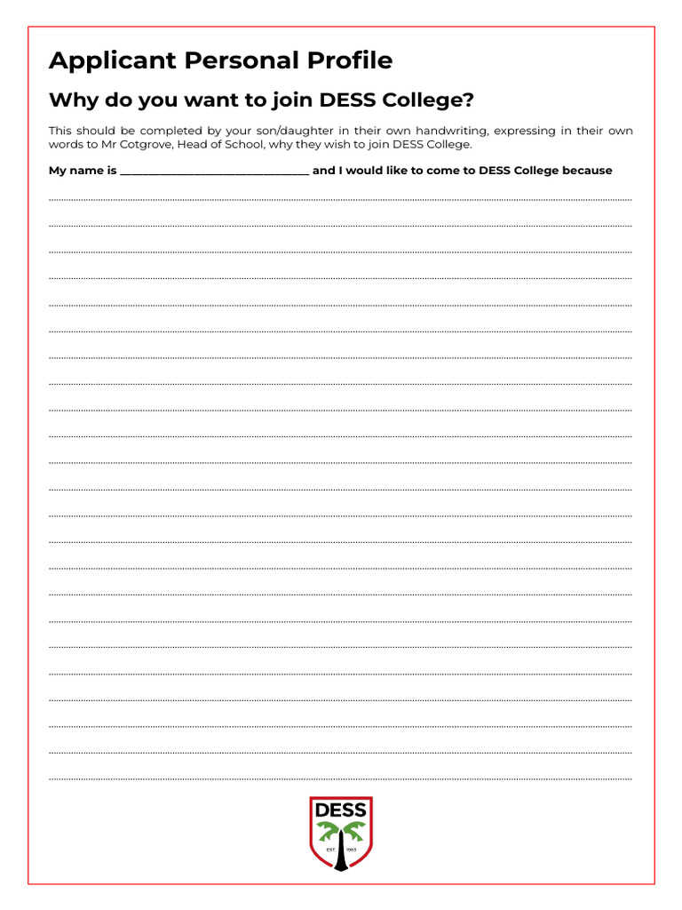 DESS College Application Personal Statement MCO | PDF