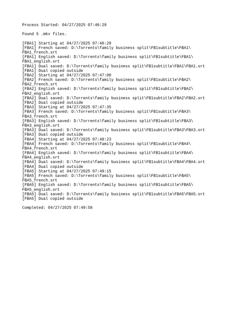 Subtitle Extraction Log | PDF
