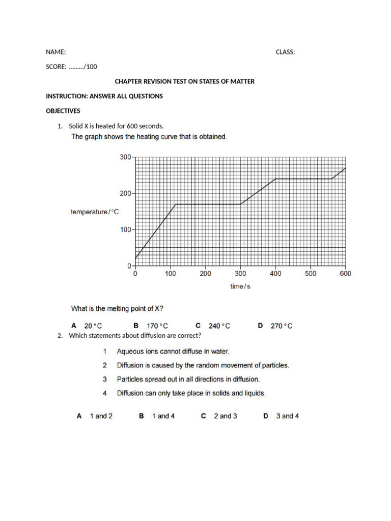 Chapter Revision Test On States of Matter | PDF