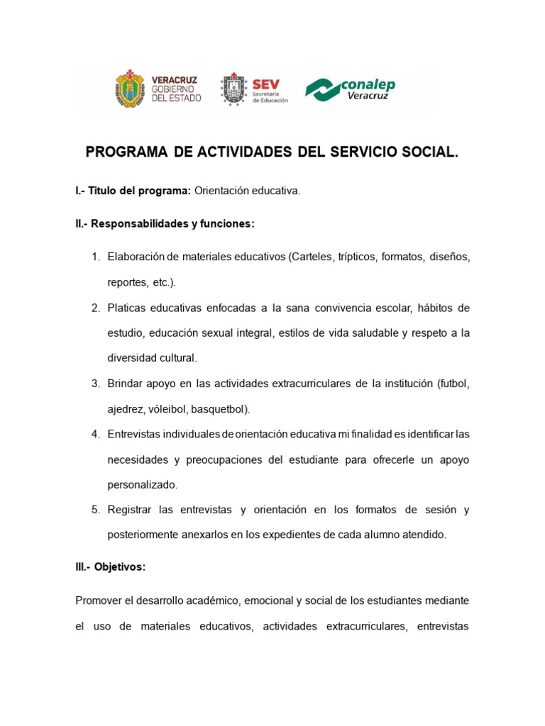 PROGRAMA DE ACTIVIDADES DEL SERVICIO SOCIAL ALBERTO | PDF | Planificación | Enseñando
