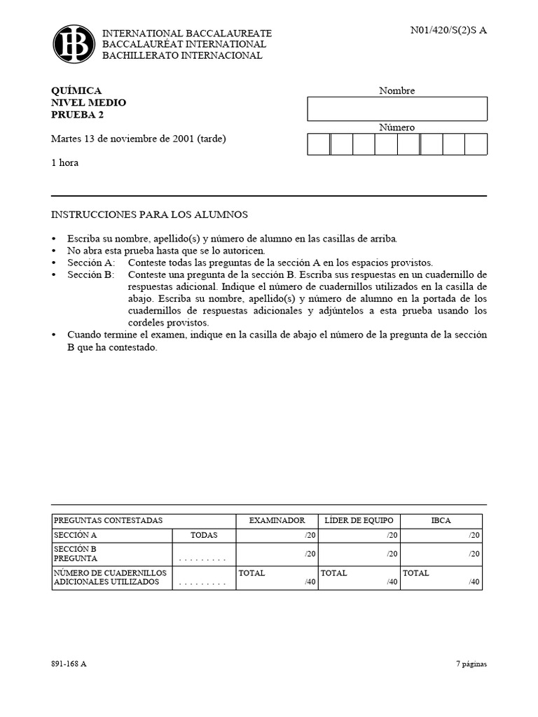 Chemistry Paper 2 TZ2 SL Spanish | PDF | Equilibrio químico | Ácido