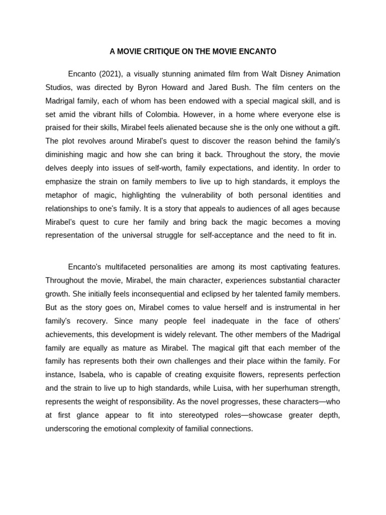 A Movie Critique On The Movie Encanto | PDF