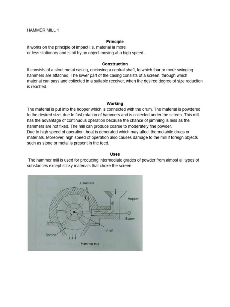 Hammer Mill: Principle and Construction | PDF