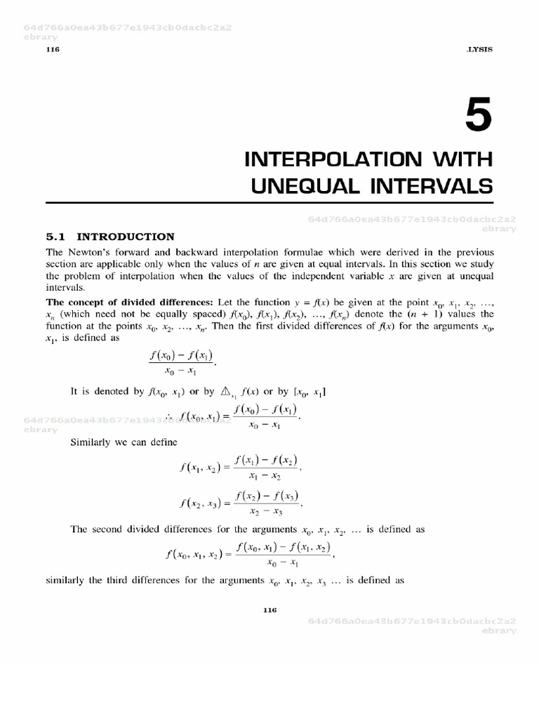 Numerical Analysis Chapter 5 Interpolation With Unequal Intervals | PDF | Fair Use | All Rights ...