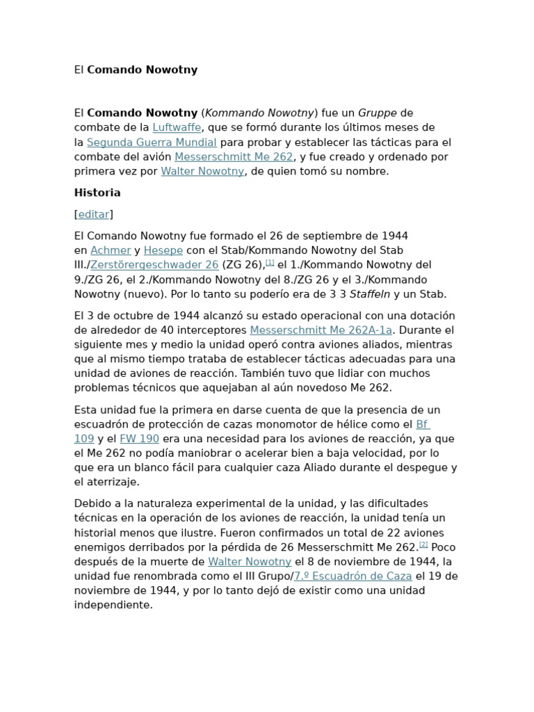 Comando Nowotny: Historia y Tácticas | PDF | Monoplano ...