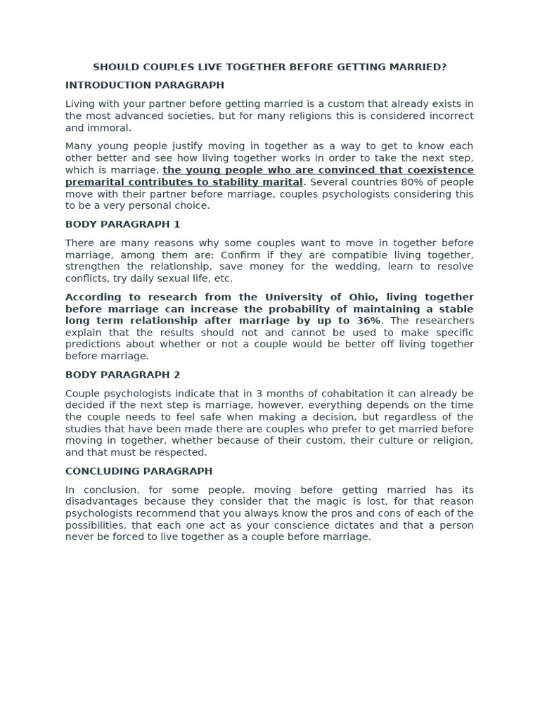 Should Couples Live Together Before Getting Married | PDF