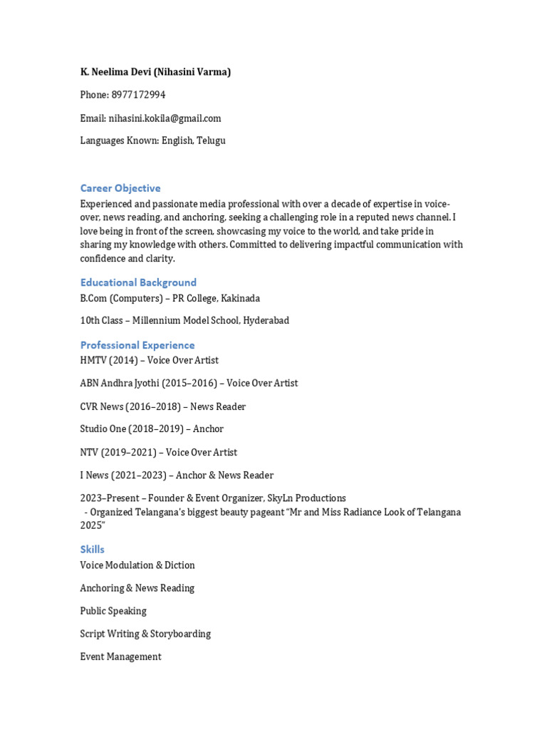 K Neelima Devi Resume | PDF