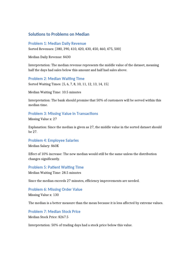 Solutions To Median Problems | PDF