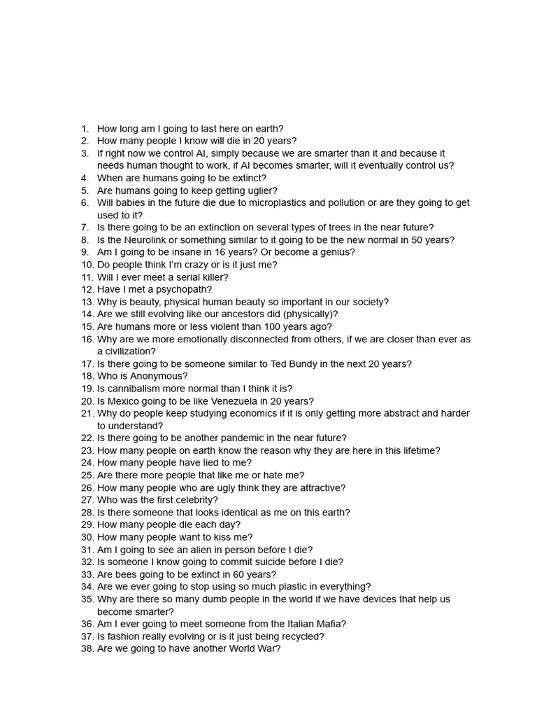 40 Questions Before I Die | PDF