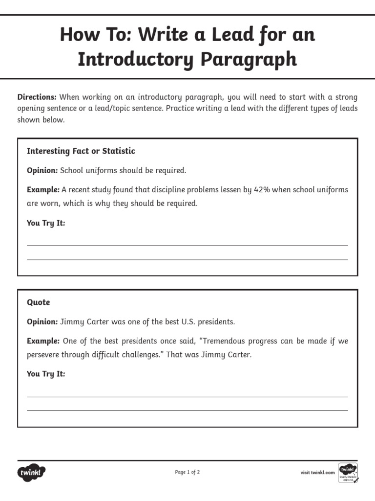 How To Write a Lead for an Introductory Paragraph | PDF