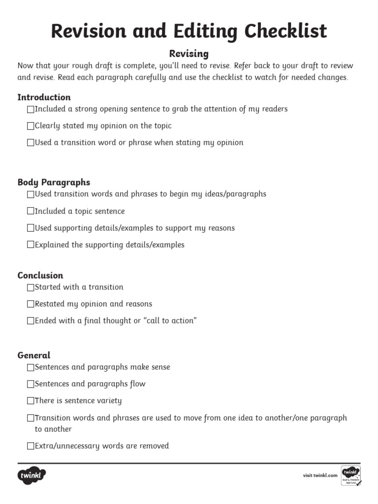 Revision and Editing Checklist | PDF