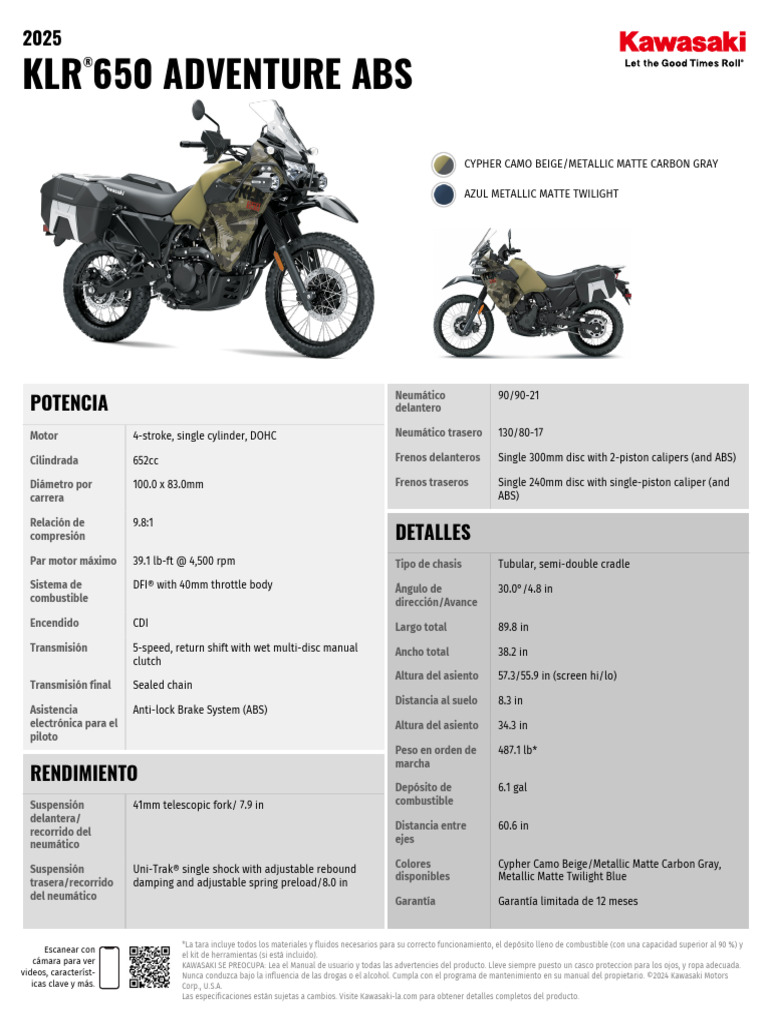 2025 klr650 Abs | PDF | Vehículos con tracción trasera | Estilos de carrocería