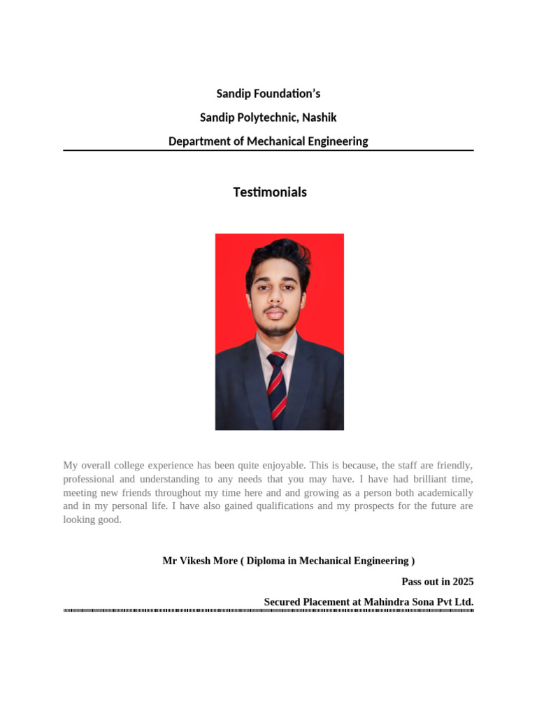 Testimonial Format Vikesh More | PDF