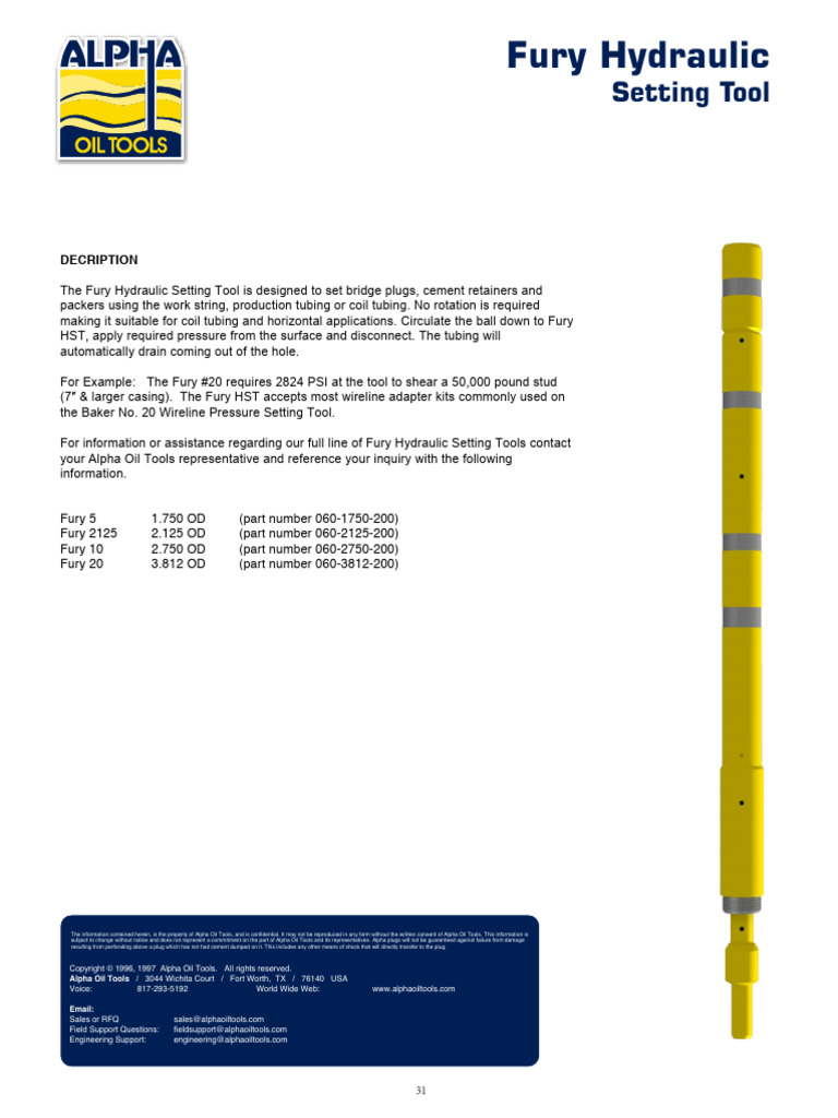 Fury-Hydraulic-Setting-Tool Bridge Plug cement Retainers Packer | PDF ...