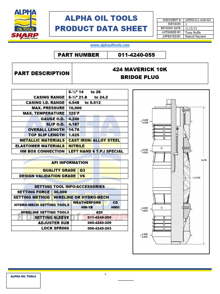 Alpha Oil Tools 424 Maverick Bridge Plug | PDF | Building Engineering ...