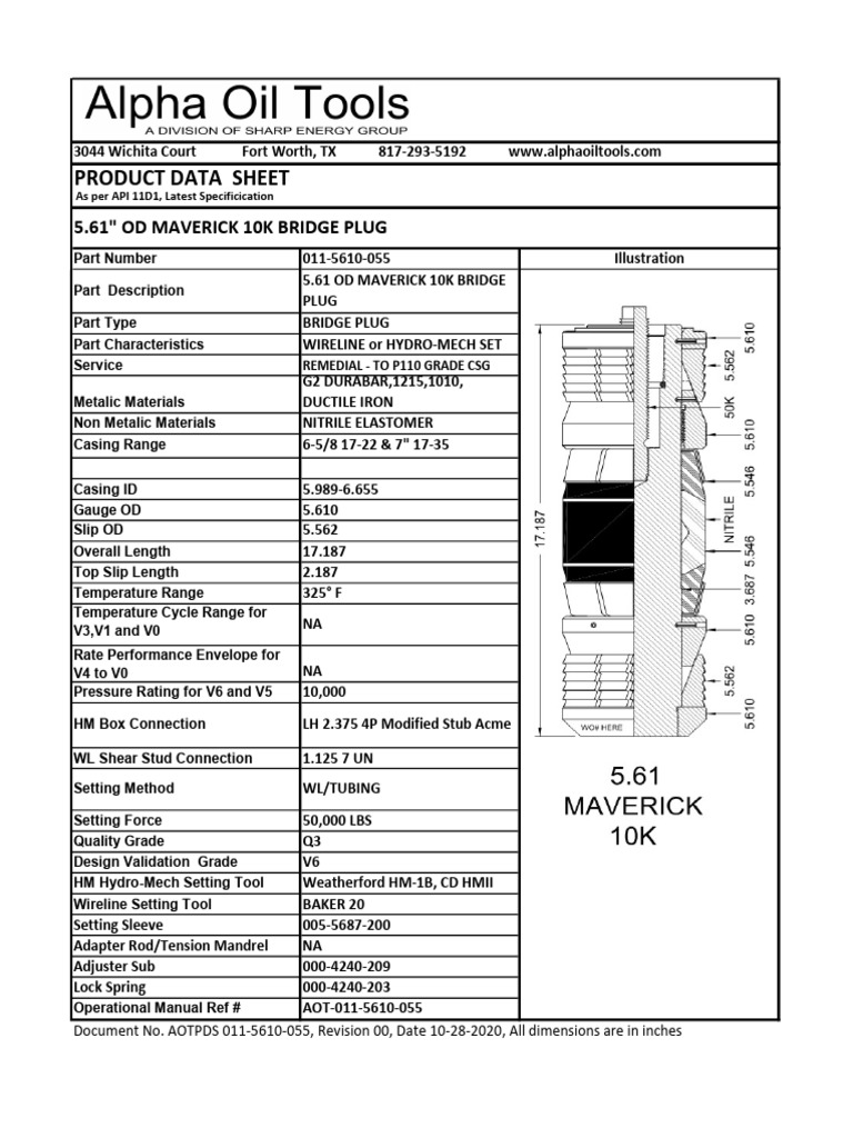 PDS - 011-5610-055 - Rev 0 - 5.61 Maverick 10K Bridge Plug | PDF