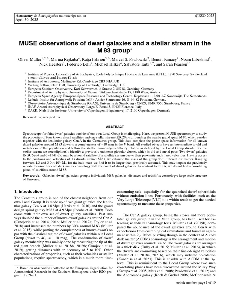 MUSE Observations of Dwarf Galaxies and A Stellar Stream in The M 83 ...