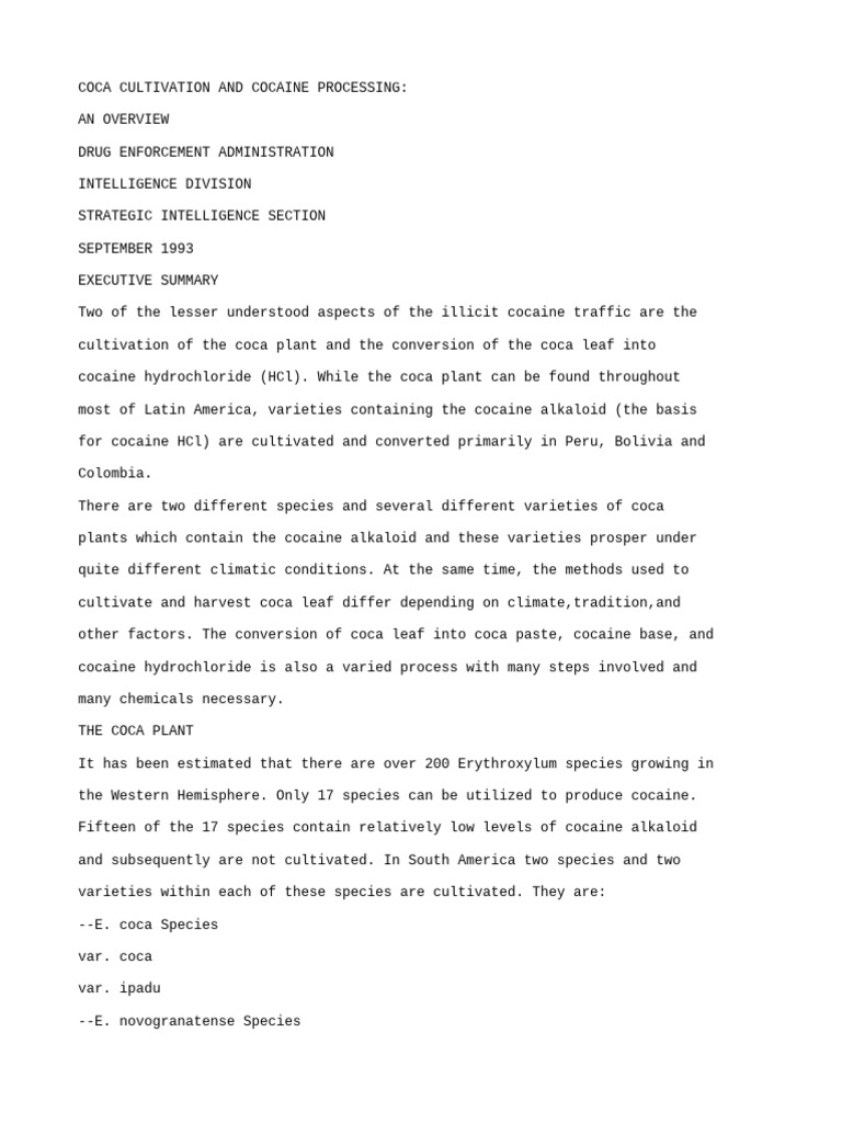 COCA CULTIVATION AND COCAINE PROCESSING | PDF | Coca | Cocaine