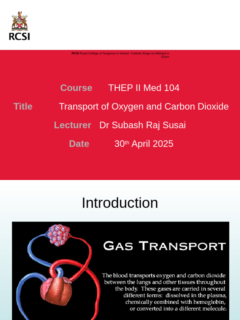 Transport of Oxygen Carbondioxide - Subash | PDF | Blood | Hemoglobin
