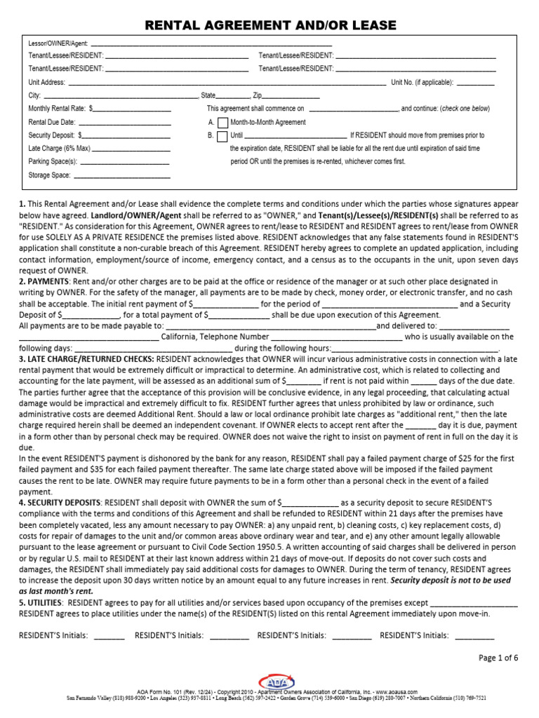 AOA Rental Agreement 2025 | PDF | Lease | Leasehold Estate