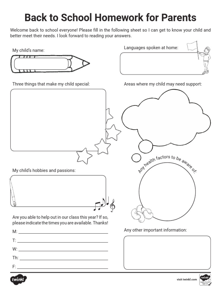 Back to School Homework for Parents Activity Sheet | PDF