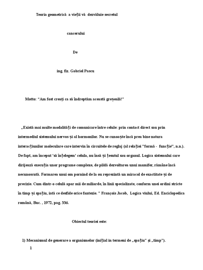 Teoria Geometrică A Vieții Vă Dezvăluie Secretul Cancerului de Ing. Fiz ...