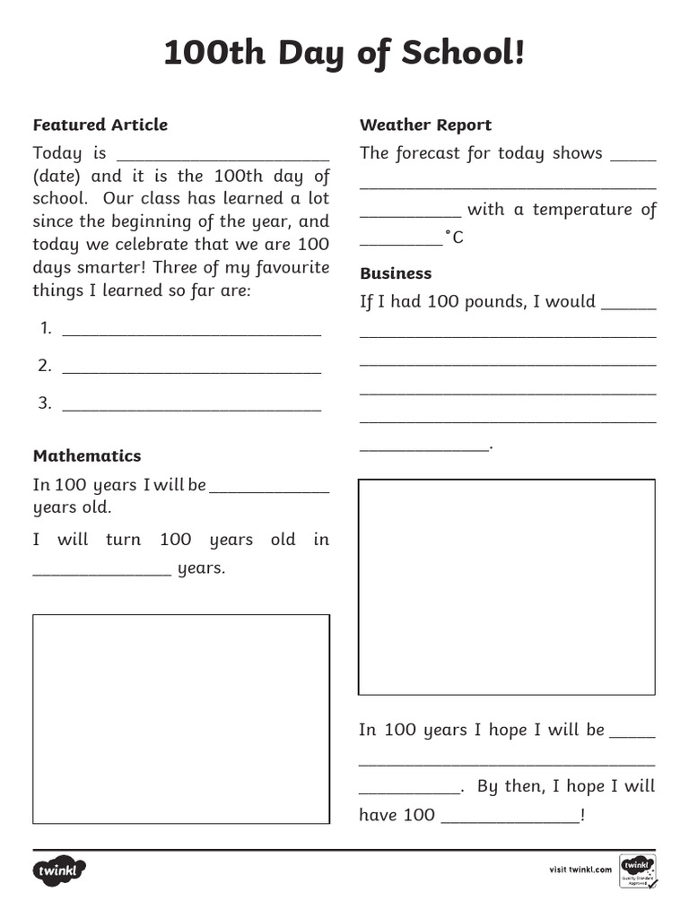 CA T 93 100th Day of School Newsletter Worksheet Ver 1 | PDF