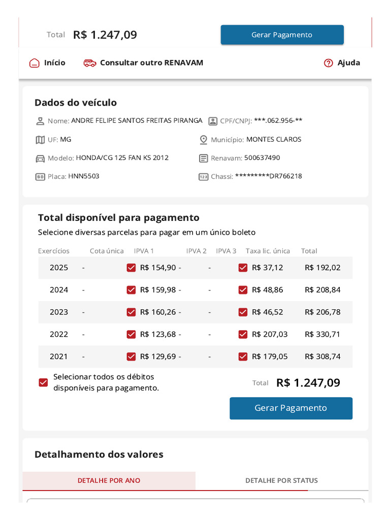 Resultado Consulta via Renavam - SEF_MG | PDF