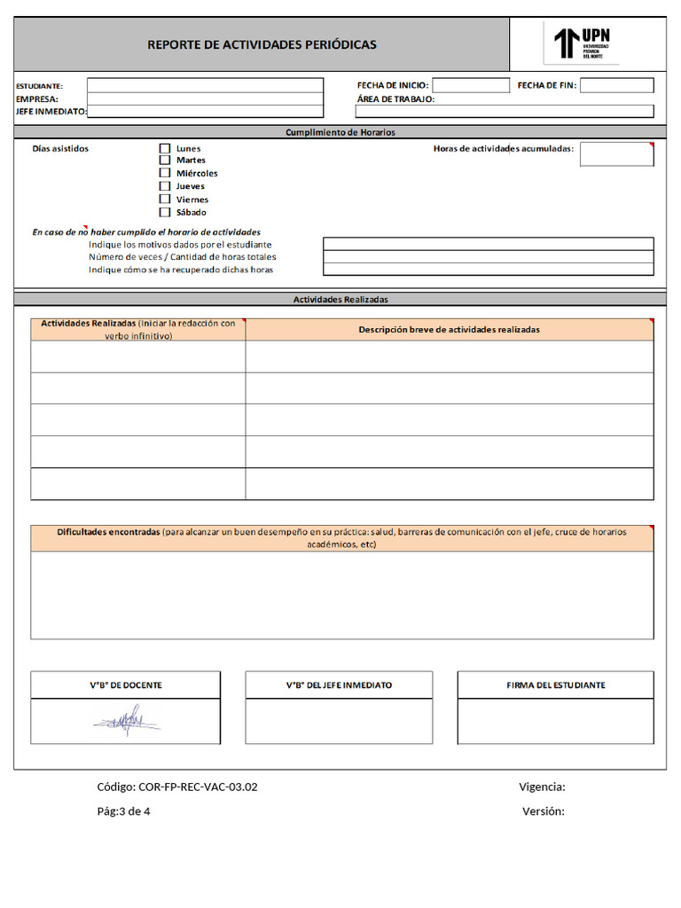 Código de Vacaciones COR-FP-REC-VAC-03.02 | PDF
