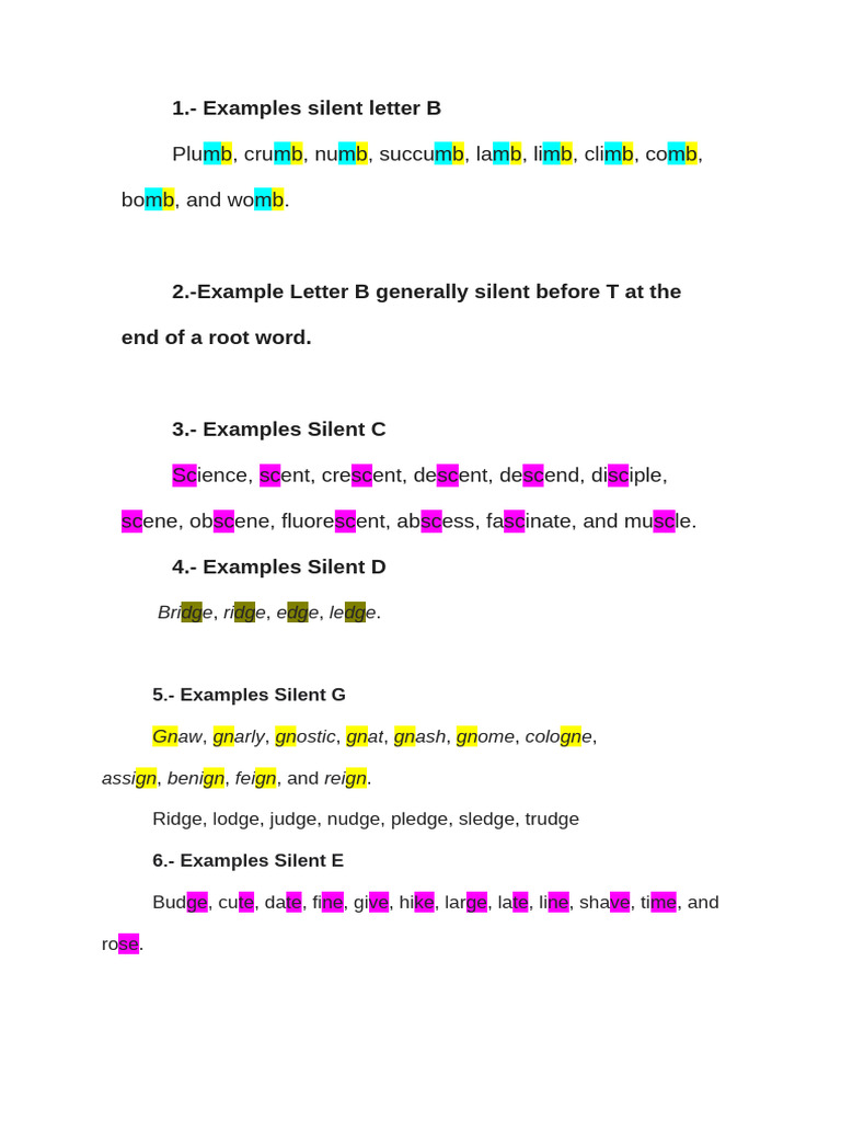 Silent Letters in English Examples | PDF