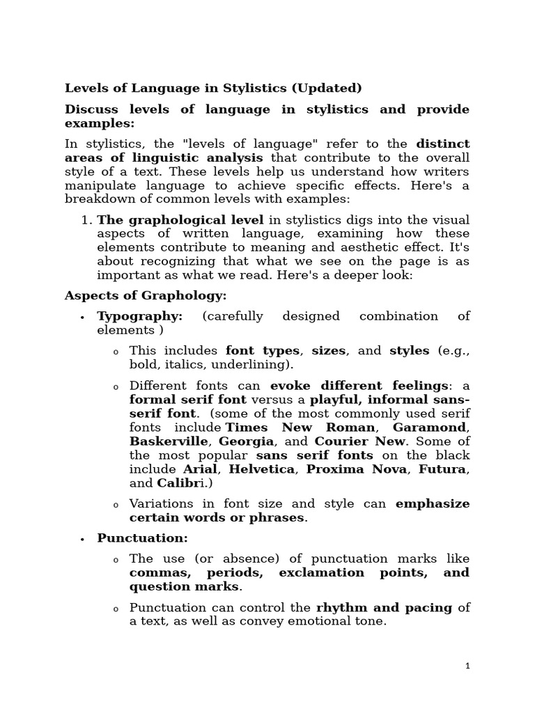 Levels of Language in Stylistics. Updated | PDF | Semantics | Typefaces