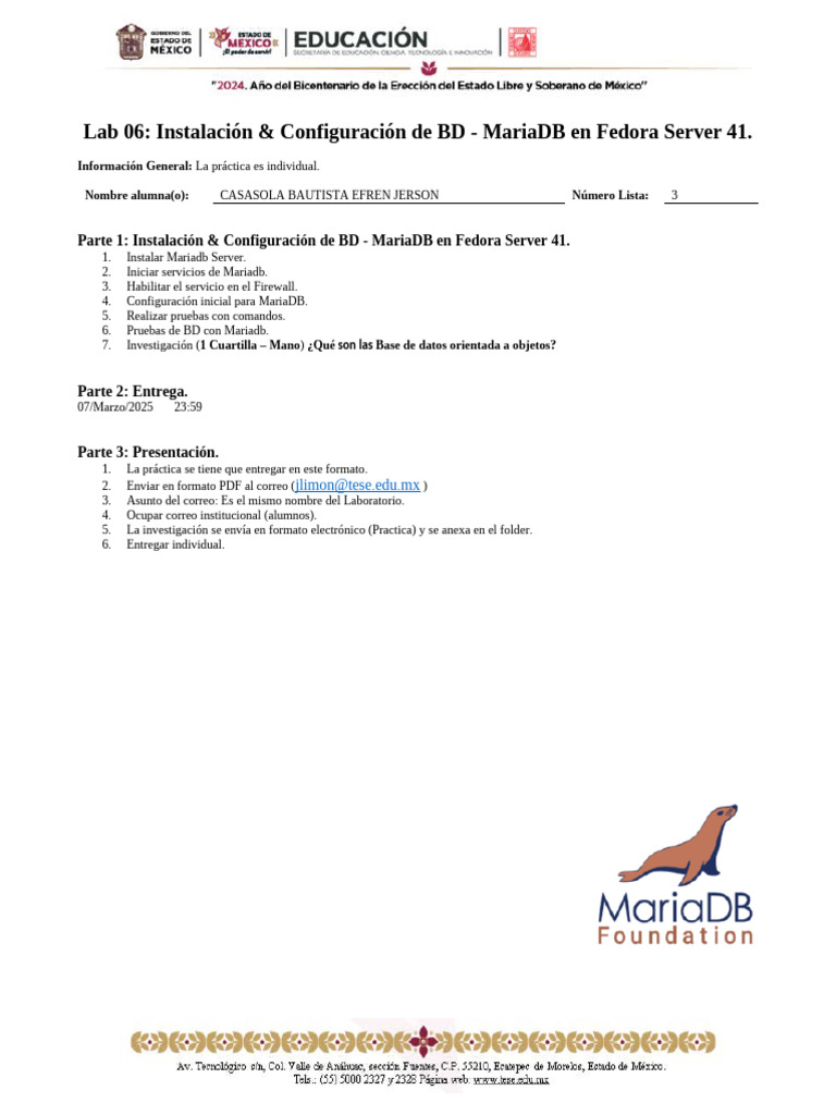 Lab06 - 15701 - 2025-1 - AdministracionServidores - Instalacion & Configuracion de BD-MariaDB en ...